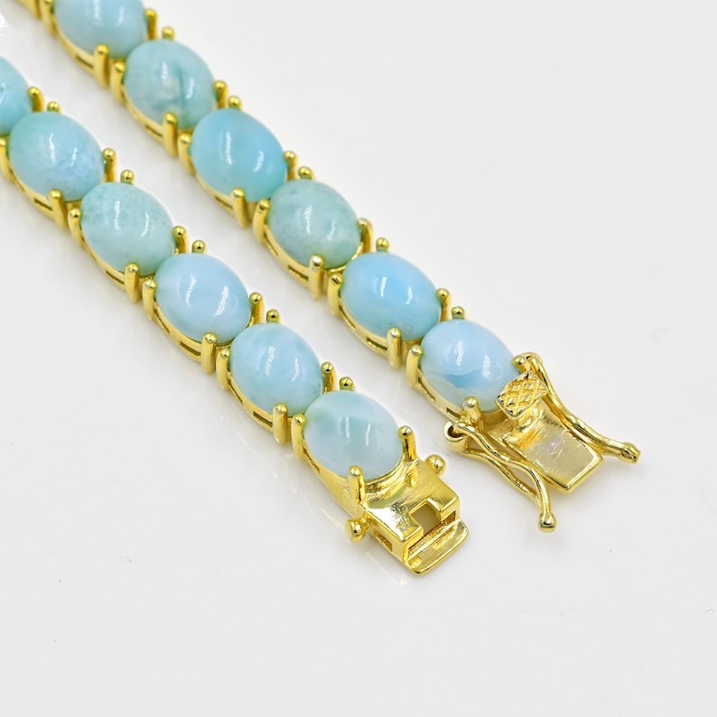 8x6 MM Natural Larimar Bracelet, 925 Sterling Silver, Tennis Bracelet ...