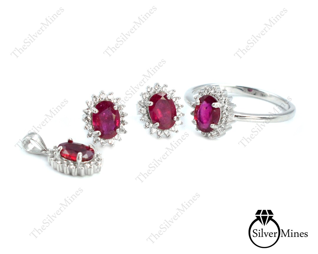 Natural Ruby Jewelry Set/ 925 Sterling Silver/ Ruby Jewelry Set Ring ...