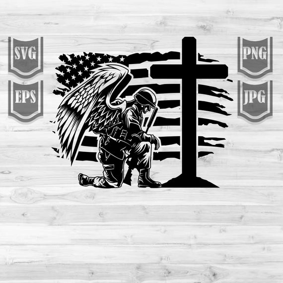 US Soldier Kneeling at Cross Svg File Fallen Soldier Svg - Etsy