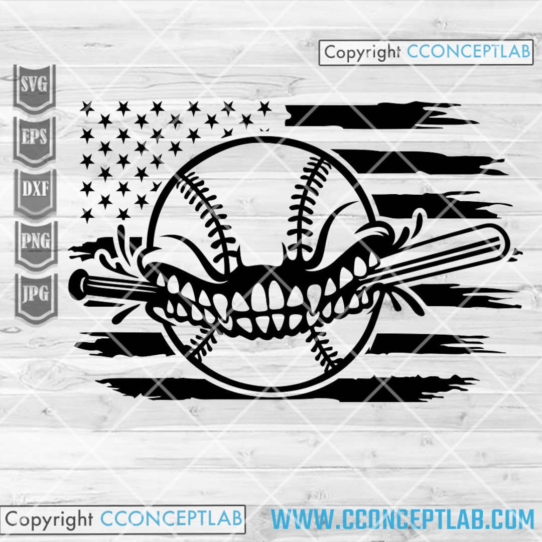 US Baseball Bite Svg | Monster Teeth Clipart | Baseball Bat Cutfile ...