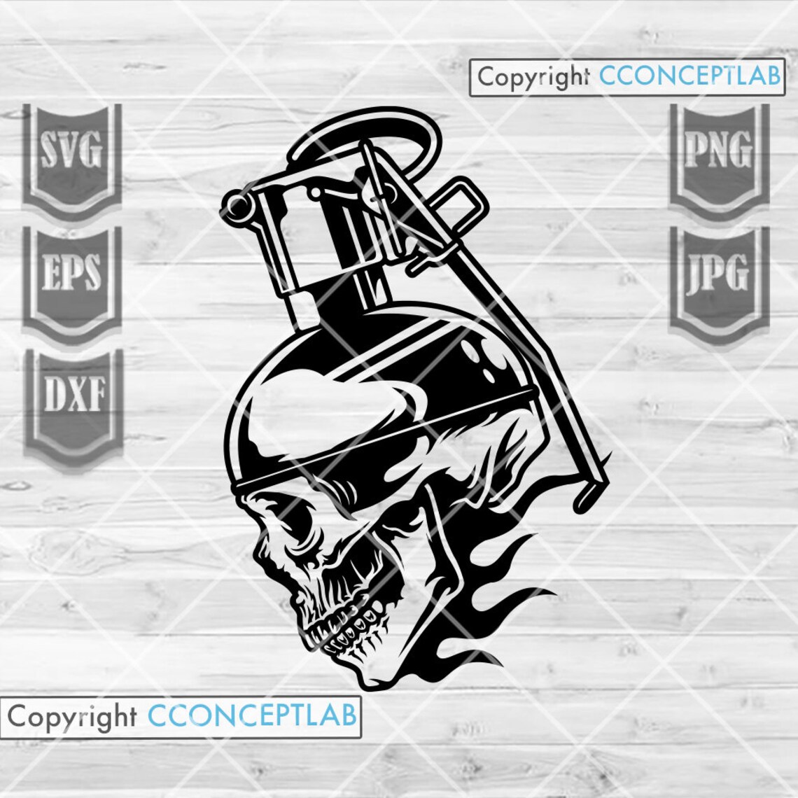 Skull Hand Grenade Svg | Bomb Clipart | Skeleton Head Weapon Stencil ...