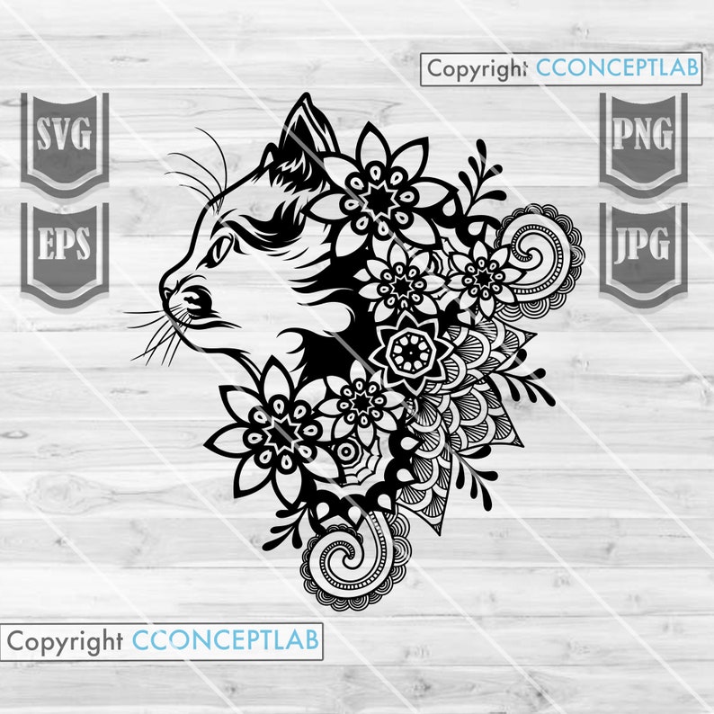 Mandala Cat Svg File || Cat Svg || Floral Cat Svg || Floral Animal Svg ...