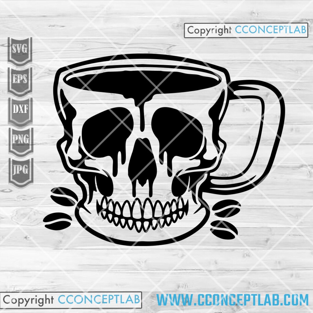 Coffee Mug Skull Svg | Goth Cup Clipart | Gothic Coffee Lover Shirt Png ...