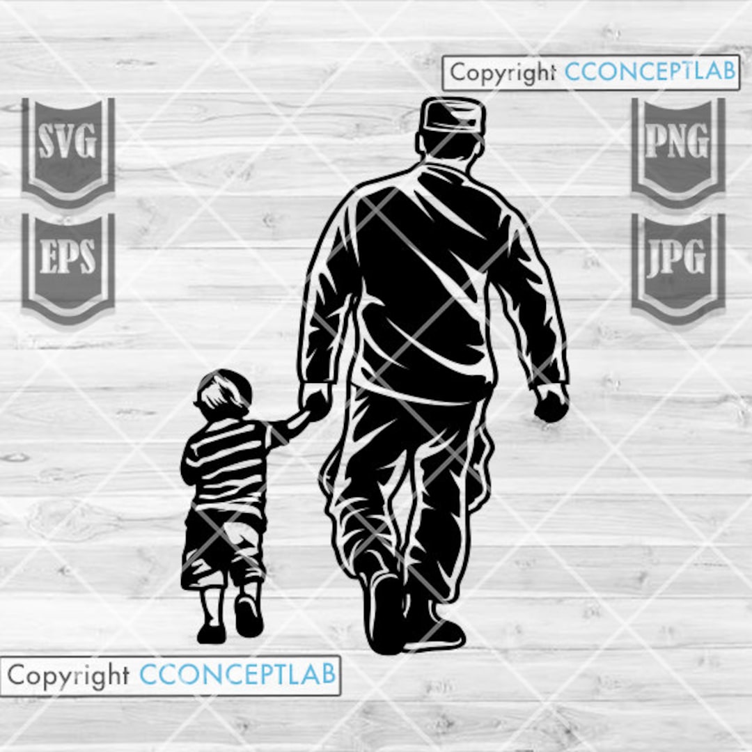 Soldier Dad With Son Svg | Military Dad Svg | Veteran Dad Svg | Army ...