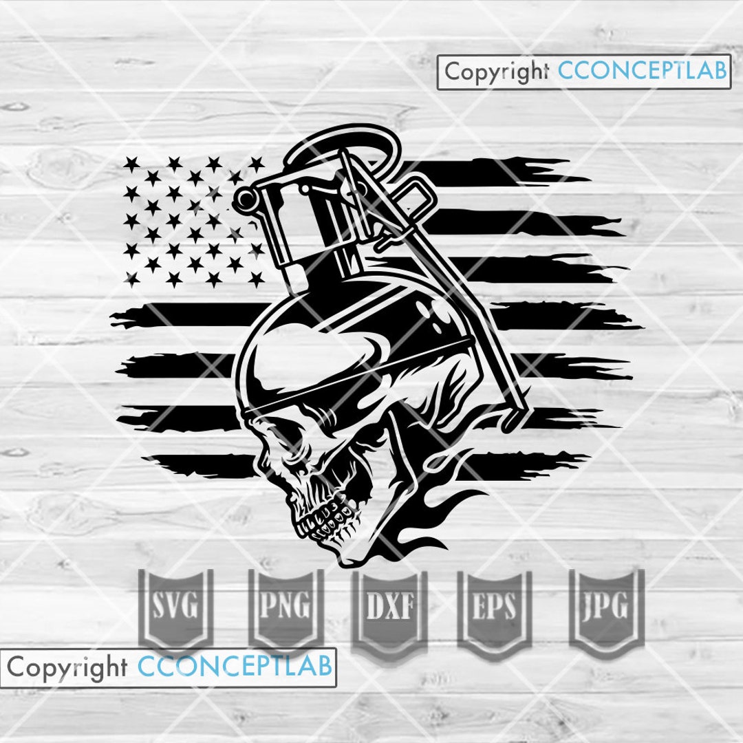 US Skull Hand Grenade Svg | Bomb Clipart | Skeleton Head Weapon Stencil ...