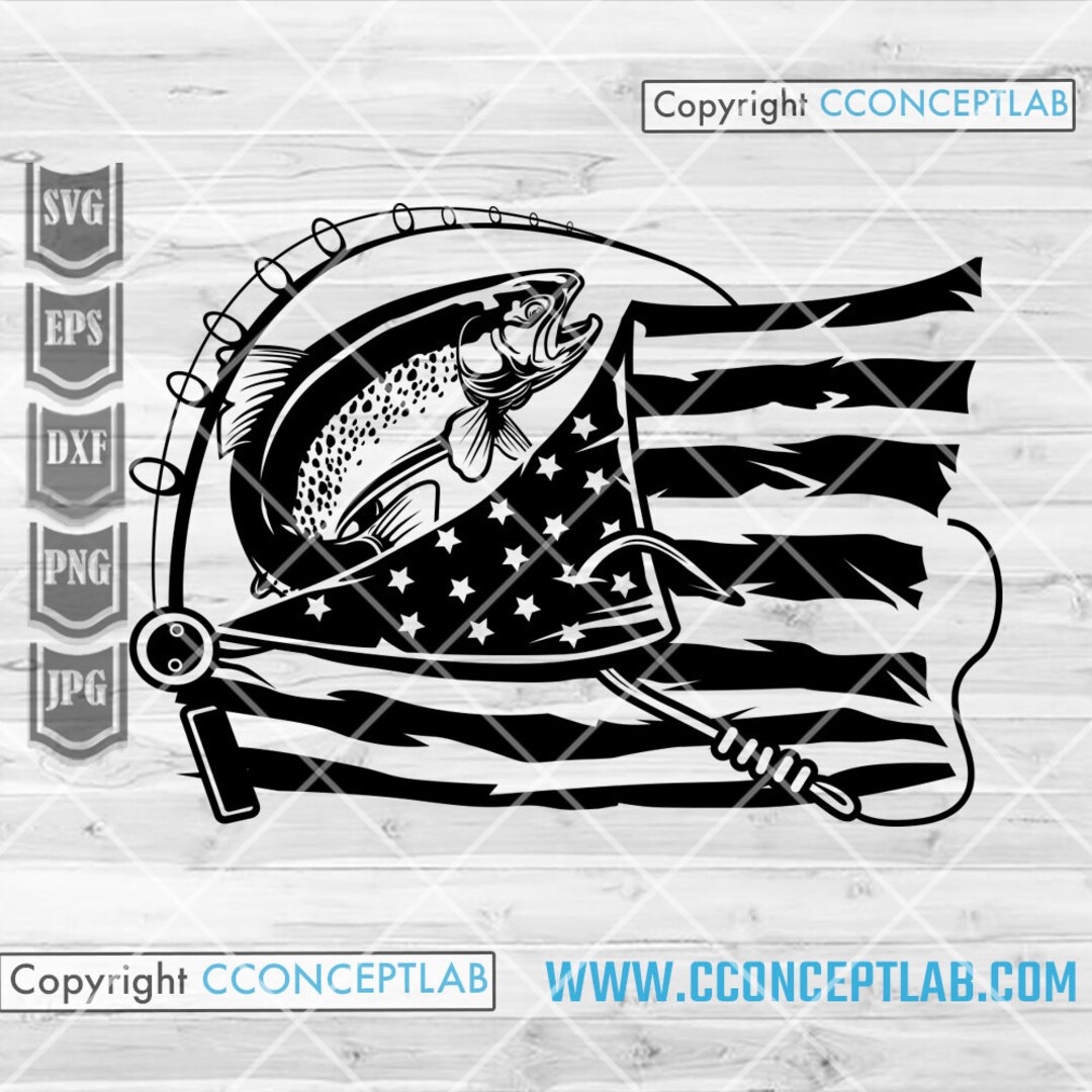 US Trout Fishing Svg | Angler Dad Shirt Png | Lake Angling Stencil ...