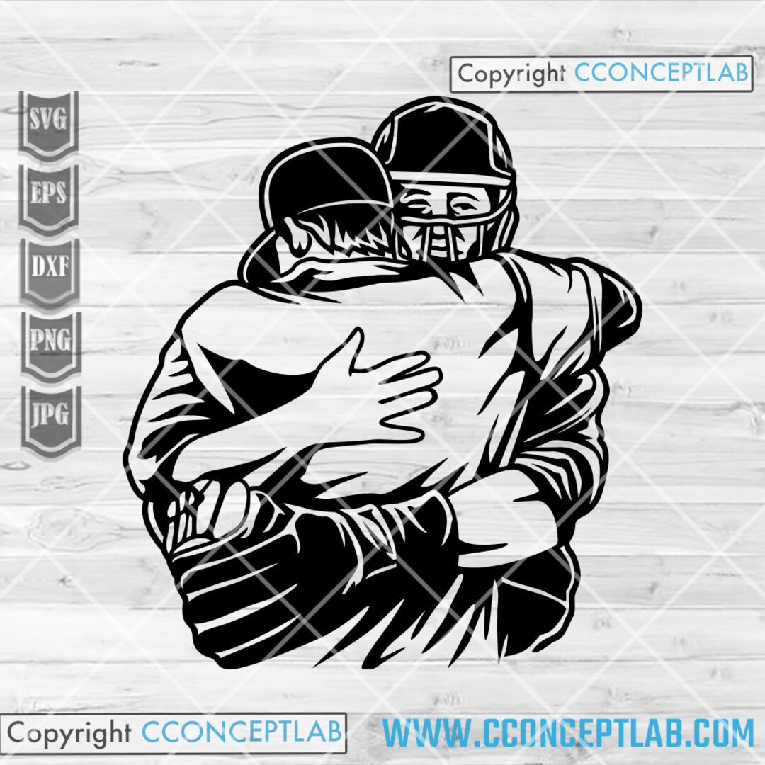 Baseball Player Svg Champion Hug Clipart Sportsmanship Cutfile Pitcher ...