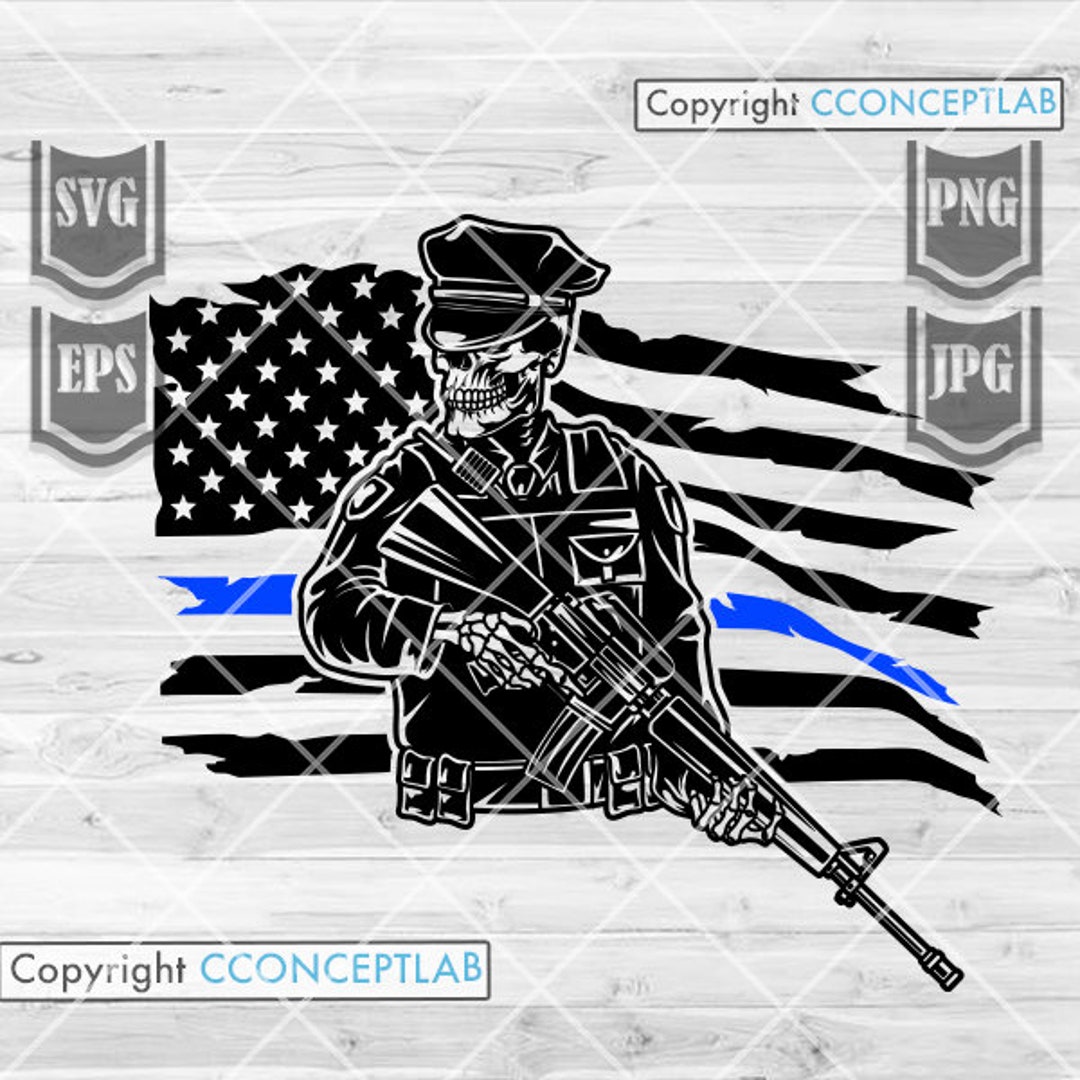 US Police Skull Svg | Police Dad Svg | Police Svg | Skull Svg | US Flag ...