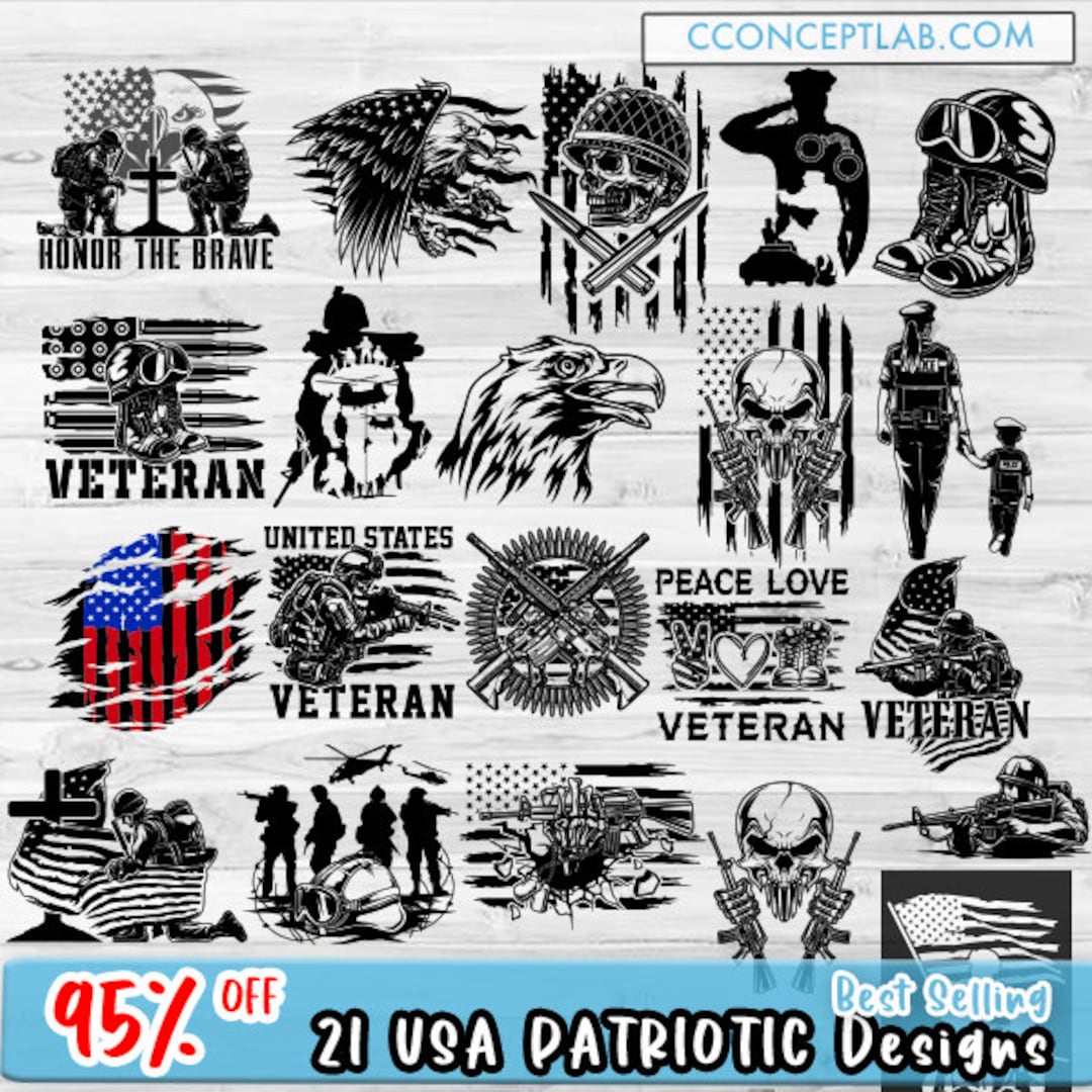 21 USA Patriotic SVG Mega Bundle | US Army Clipart | Military Cutfile ...