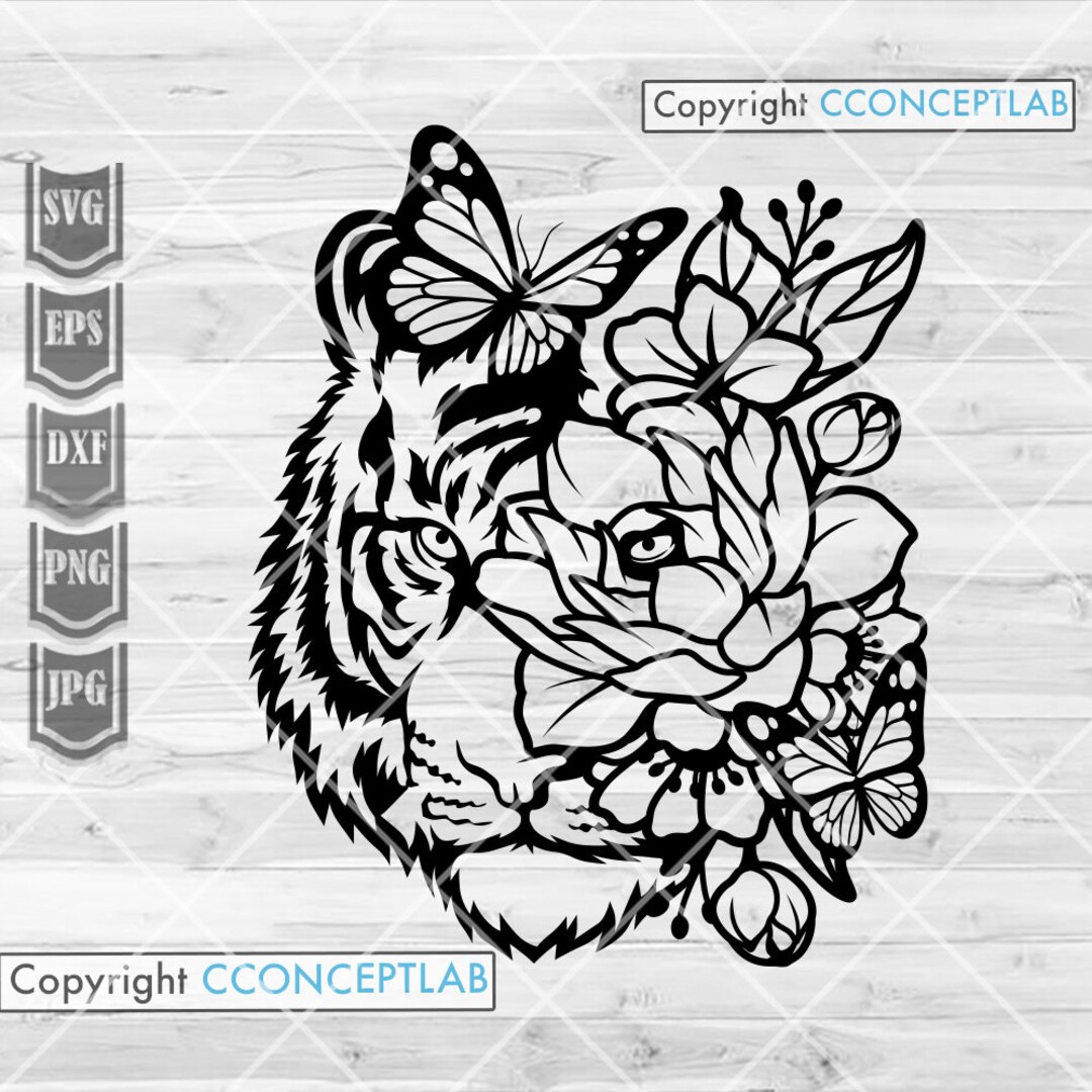 Floral Tiger Head Svg | Flower Animal Clipart | Zoo Keeper Shirt Png ...