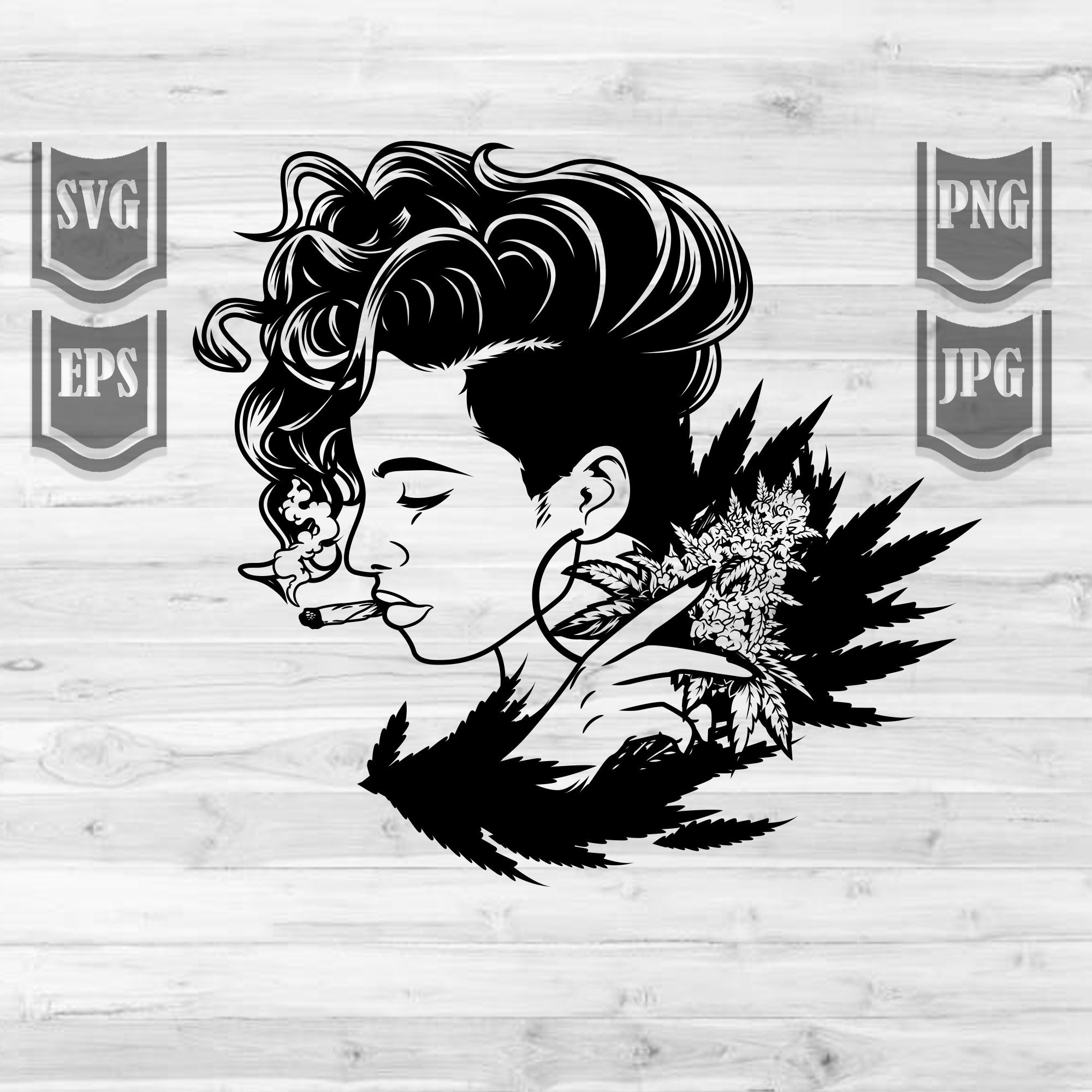 Curly Girl Smoking Joint Svg High Rasta Afro Woman Clipart Cannabis Cut ...