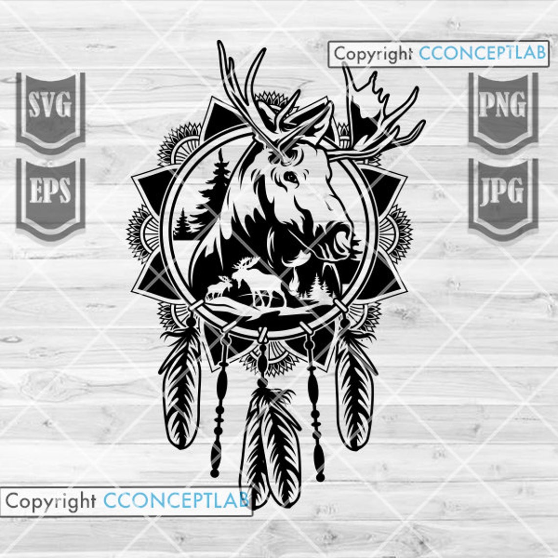 Outdoor Moose Mandala Dream Catcher svg Boho svg Outdoor | Etsy