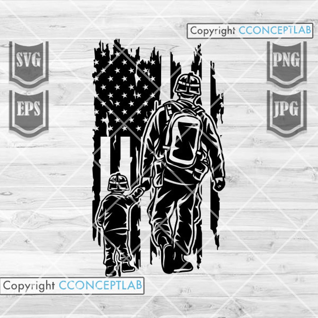 US Soldier Dad With Son Svg | US Veteran Dad and Son Svg | Military Dad ...