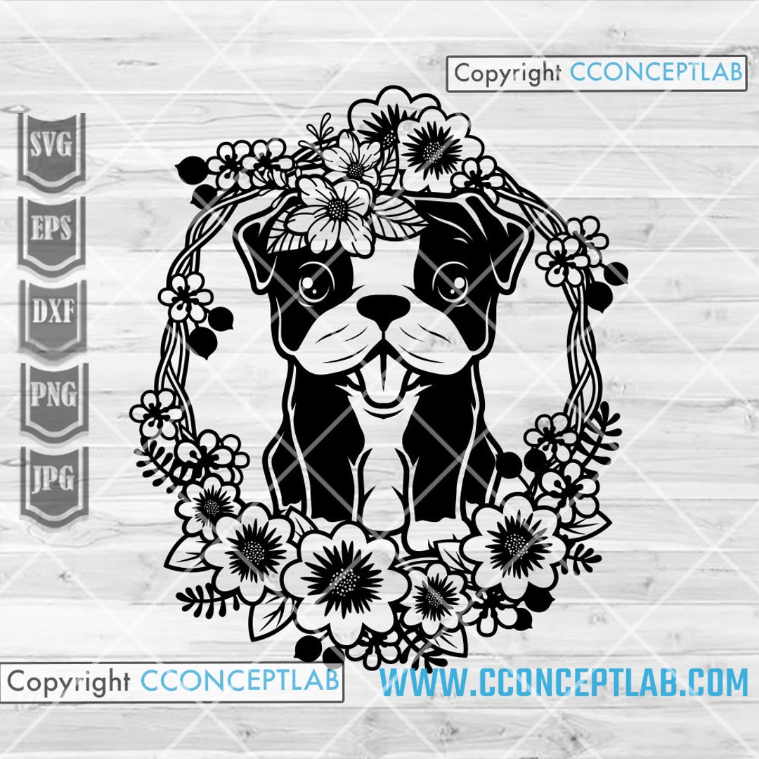 Baby Floral Bulldog Svg | Flower Dog Clipart | Paw Lover Shirt Png ...