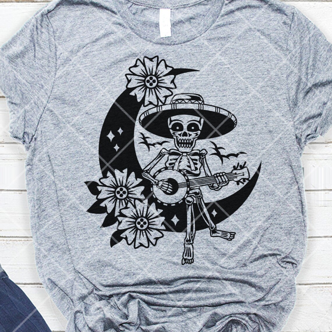 Skull Guitar in Moon Svg | Floral Moonshine Clipart | Skeleton Musician ...