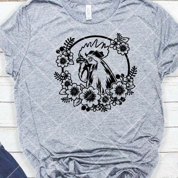 Floral Roaster Head Svg Farm Animal Clipart Flower Wreath | Etsy