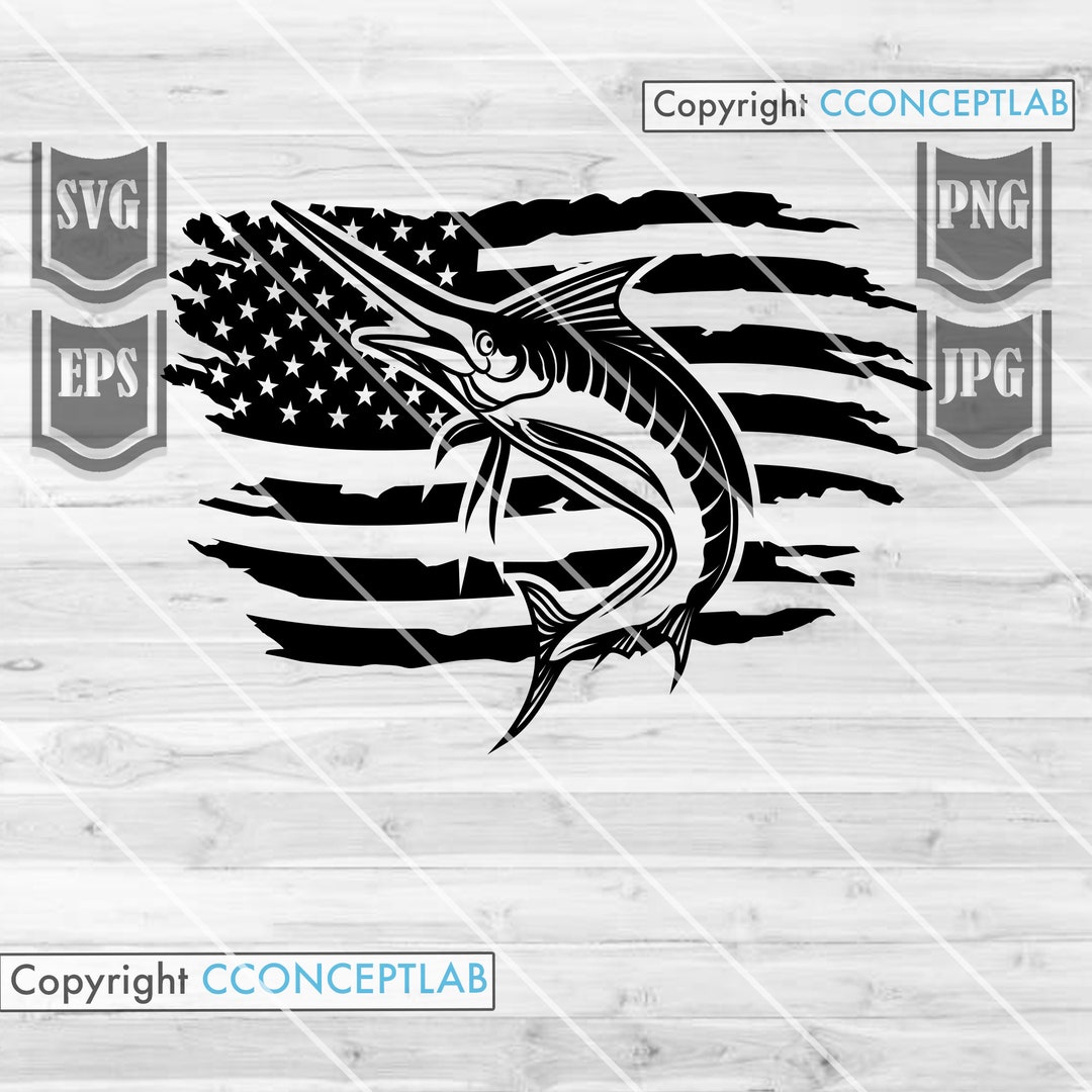 US Marlin Fish | Angler Dad Gift Idea | Salt Water Fishing Stencil ...