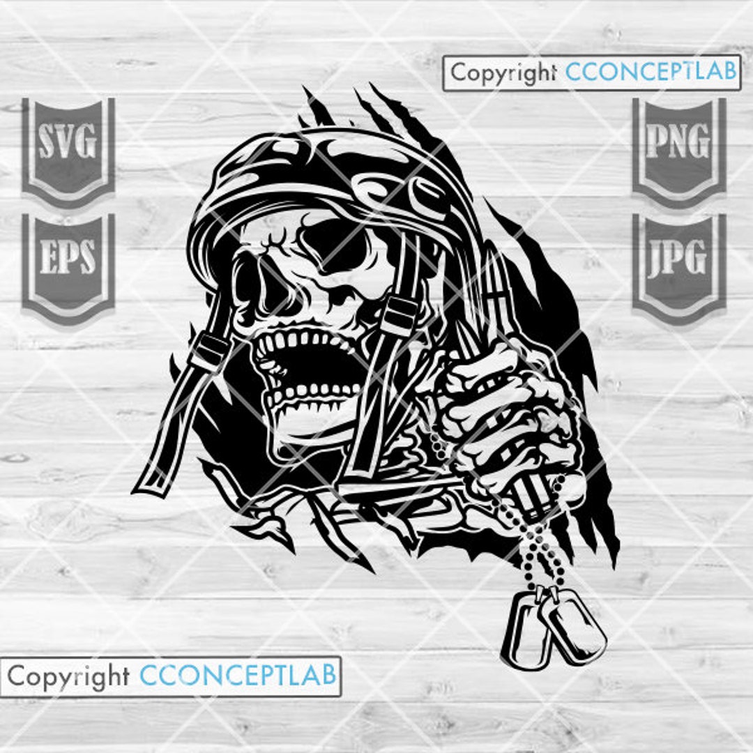 Veteran Skull Svg | Military Dad Clipart | Soldier Skeletal Head on ...
