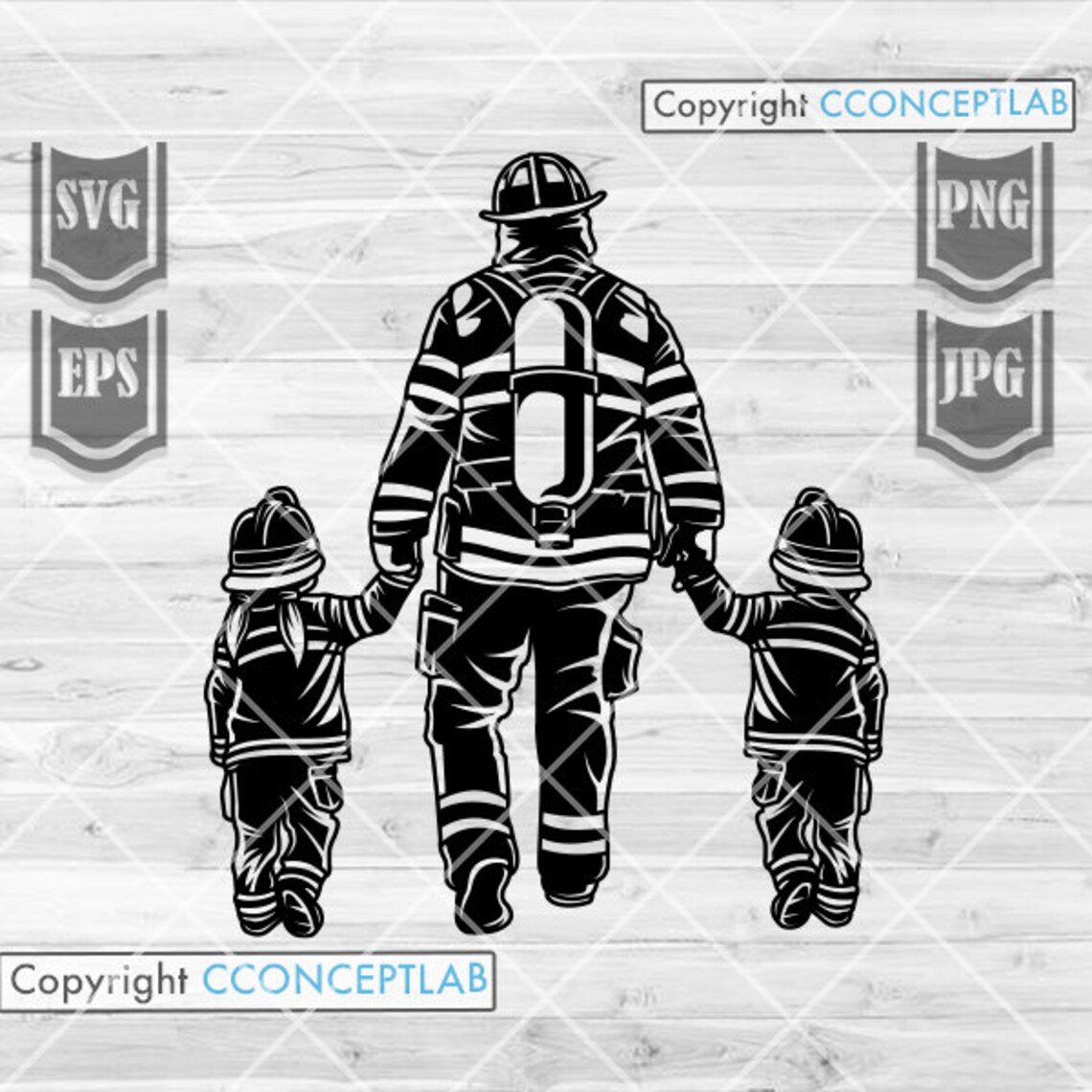 Firefighter Dad Svg Fire Fighter With Son and Daughter Svg | Etsy