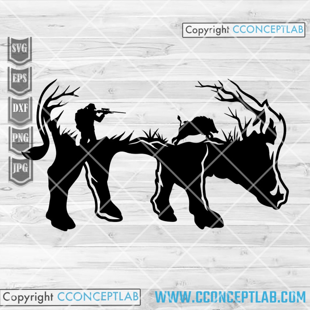 Boar Hunting Svg | Hunter Dad Clipart | Wild Pig Stencil | Forest ...