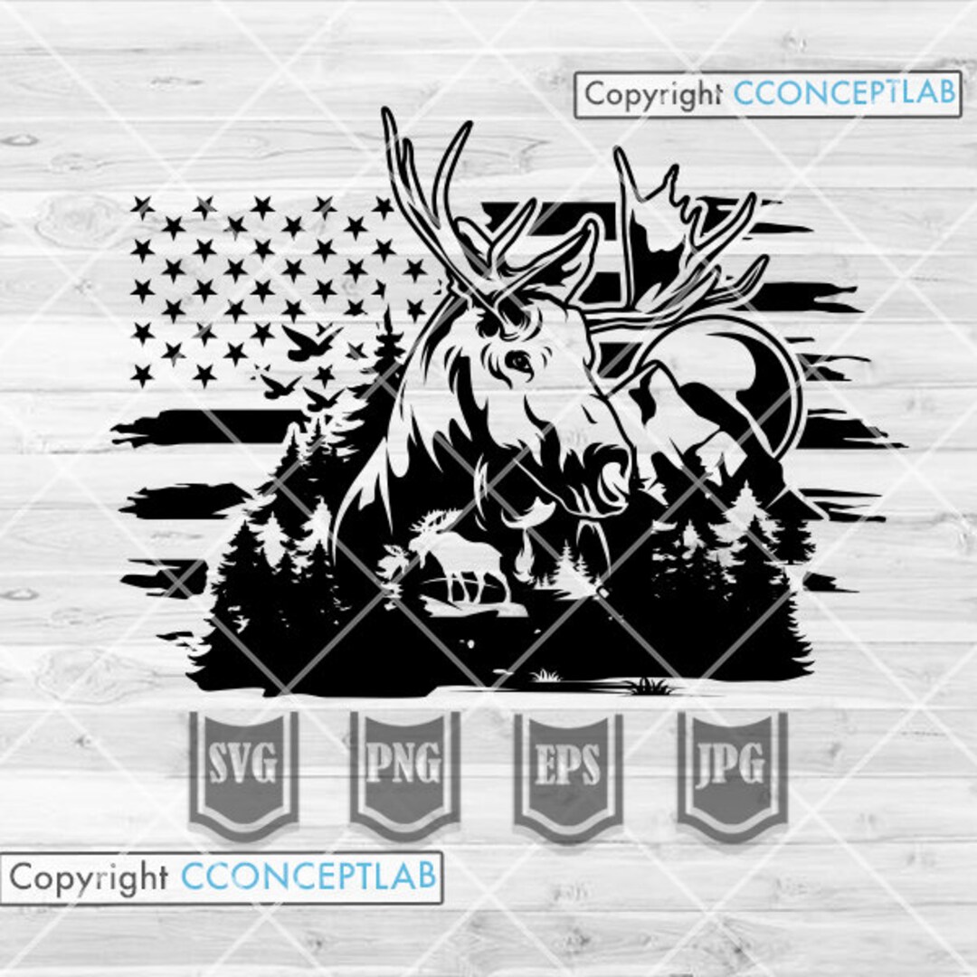 US Moose Outdoor Scene Svg | Moose Svg | Outdoor Svg | Teepee Svg ...
