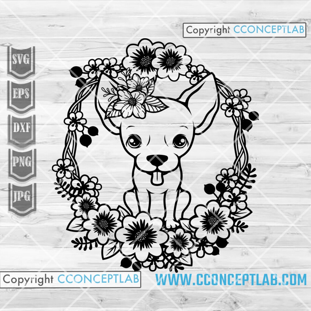 Baby Floral Chihuahua Svg | Flower Dog Clipart | Paw Lover Shirt Png ...