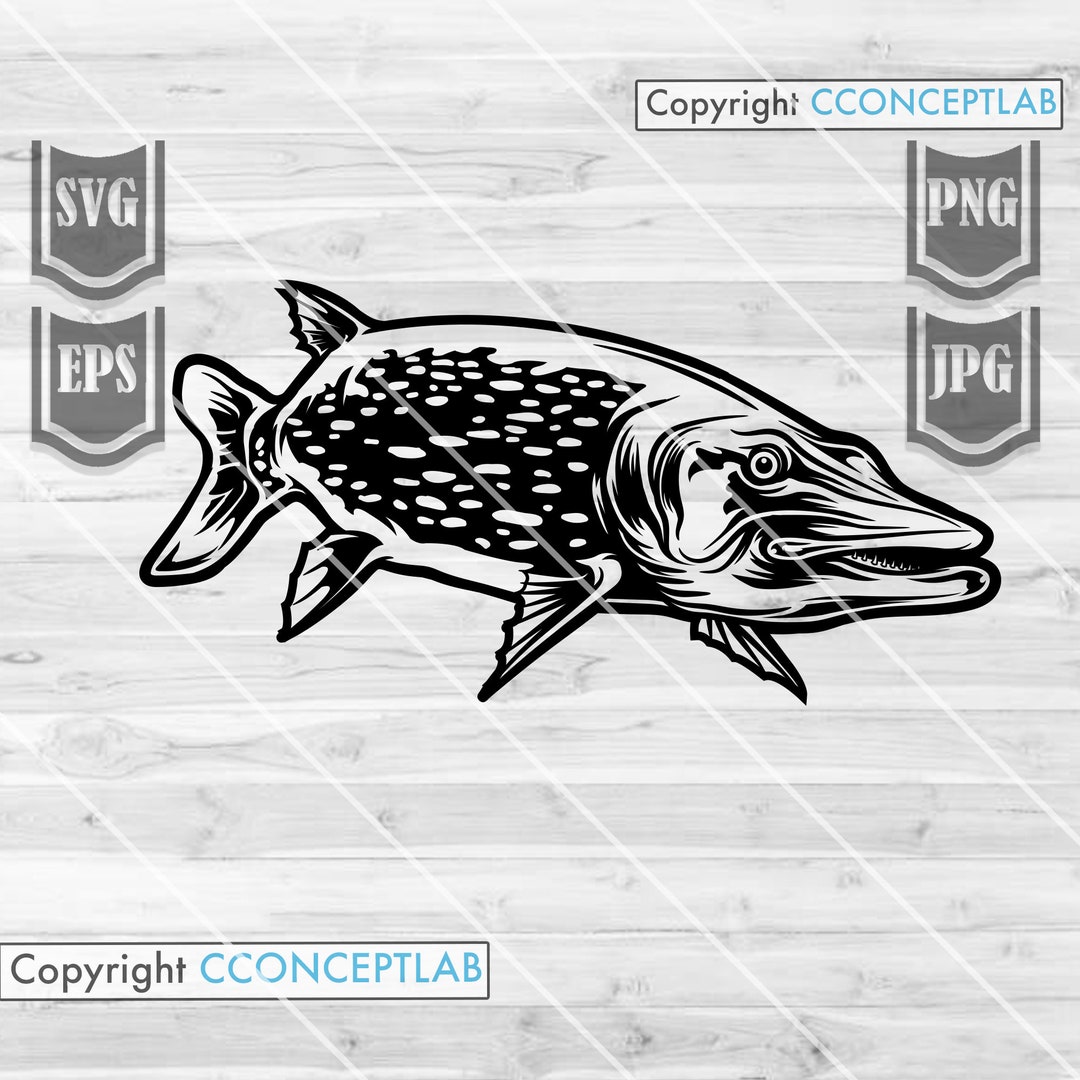Pike Fish Svg | Fresh Water Dxf | Lake Fishing Cutfile | River Angling ...