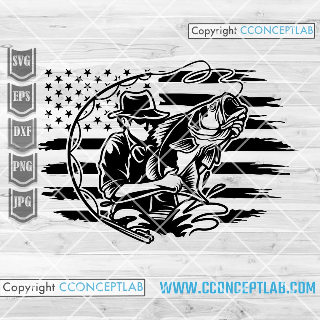 US Bass Fishing Svg | Lake Angler Dad Cutfile | Fresh Water Fish Dxf ...