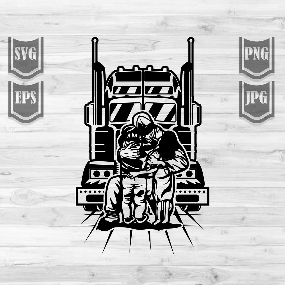 Trucker Dad With Son and Daughter || Svg File || Trucker Dad Svg ...