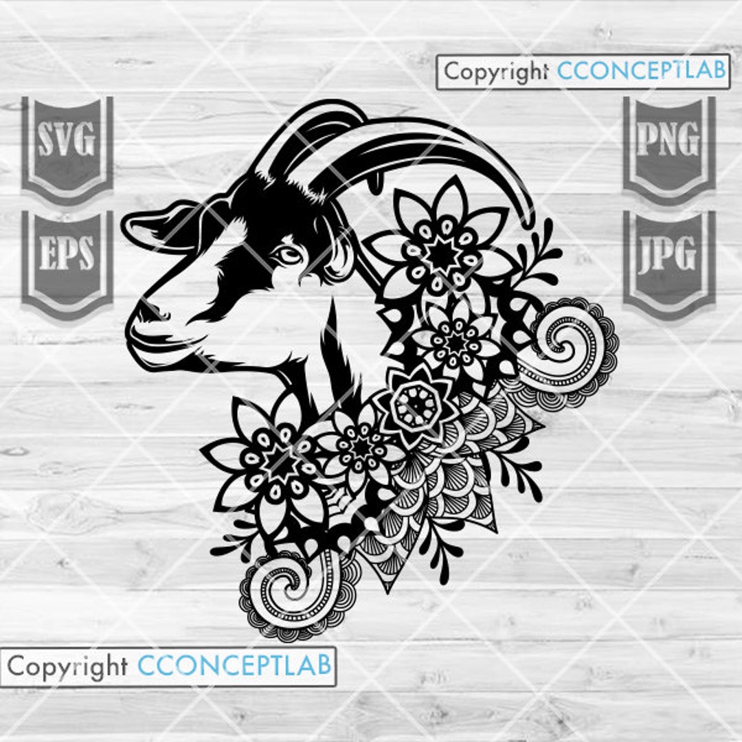 Floral Mandala Goat Svg | Goat With Horns Cut File | Flower Animal ...