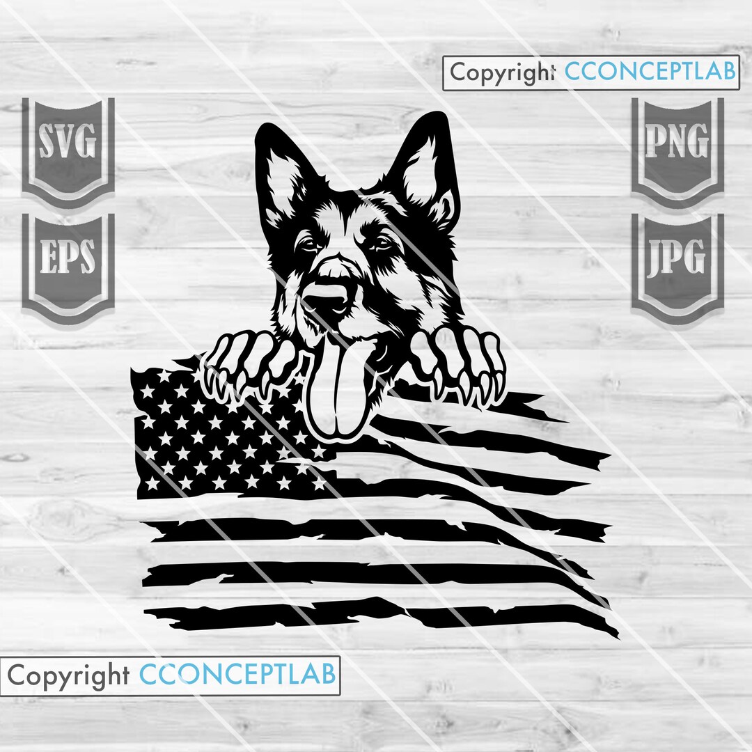 Dog Svg | German Shepherd Peeking USA Flag || Peeking Dog Svg || German ...