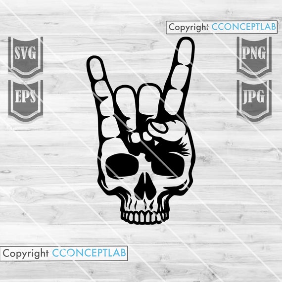 Rockers Skull Svg File Rock Hand sign Skull Clipart | Etsy