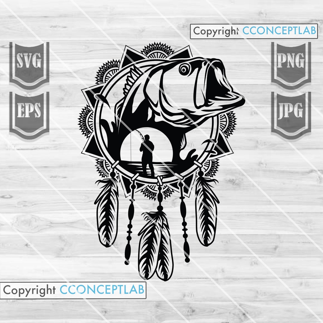 Bass Fishing Dream Catcher Svg | Hunting Dad Clipart | Outdoor Boho ...