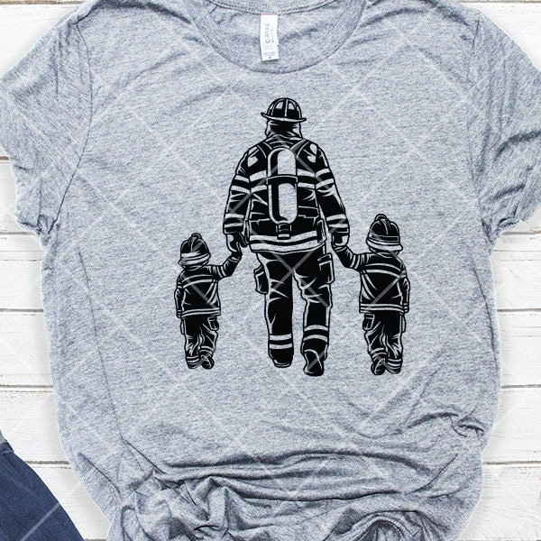 Fire Fighter With Sons Svg Firefighter Dad Svg Fireman Svg - Etsy