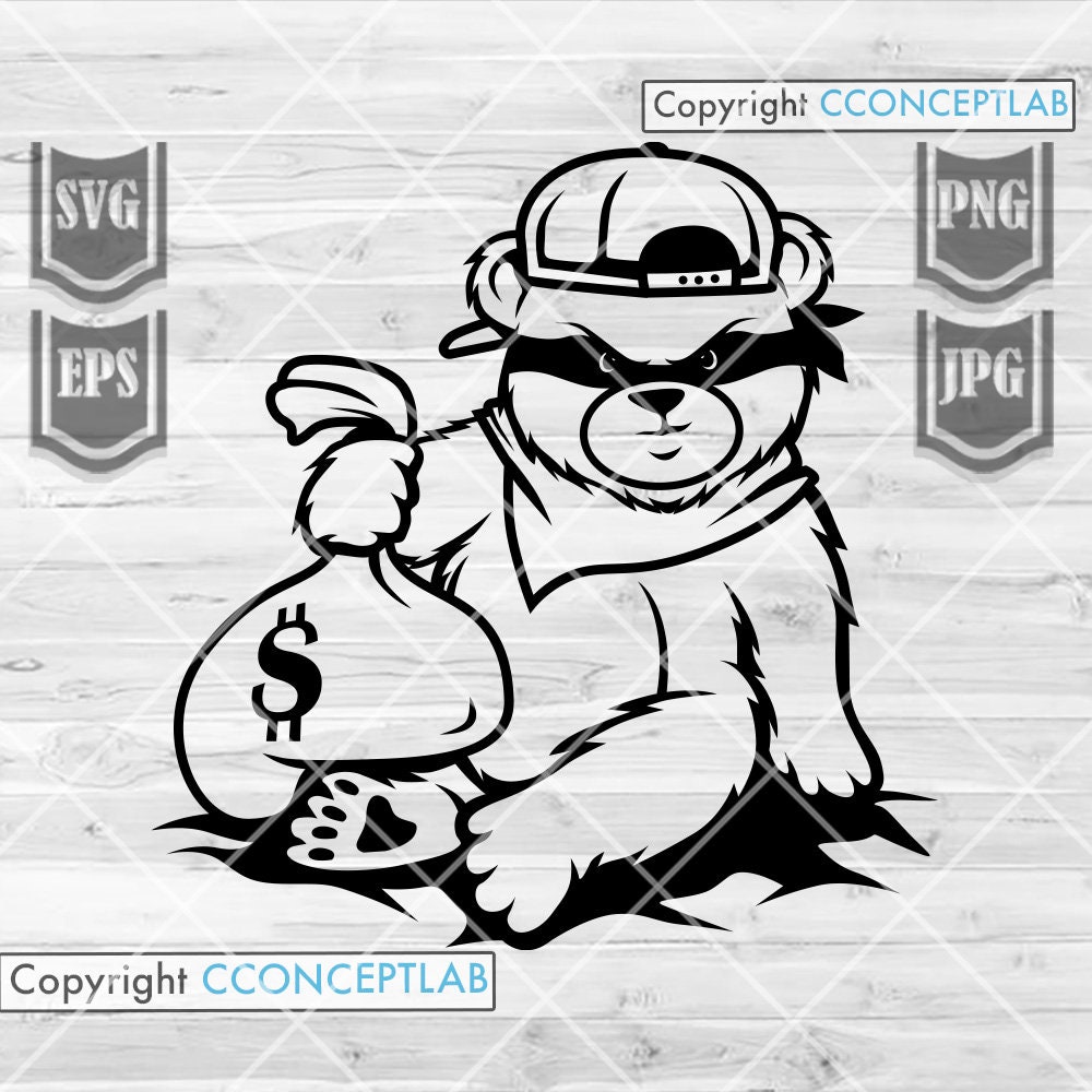 Teddy the Robber Svg Bank Robbery Clipart Grizzly With - Etsy
