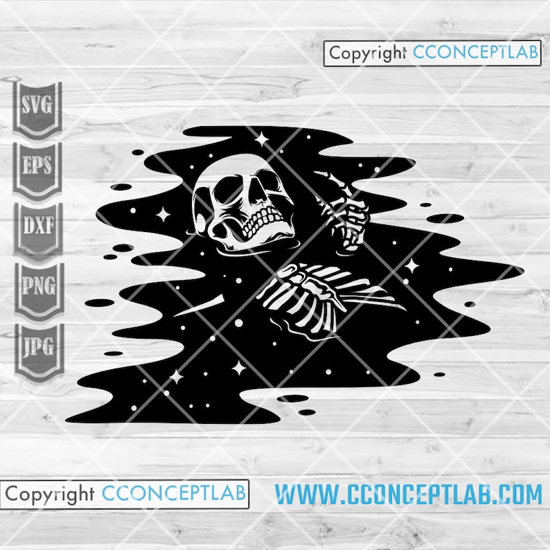 Skull Floating Svg Human Skeleton Cutfile Outer Space - Etsy