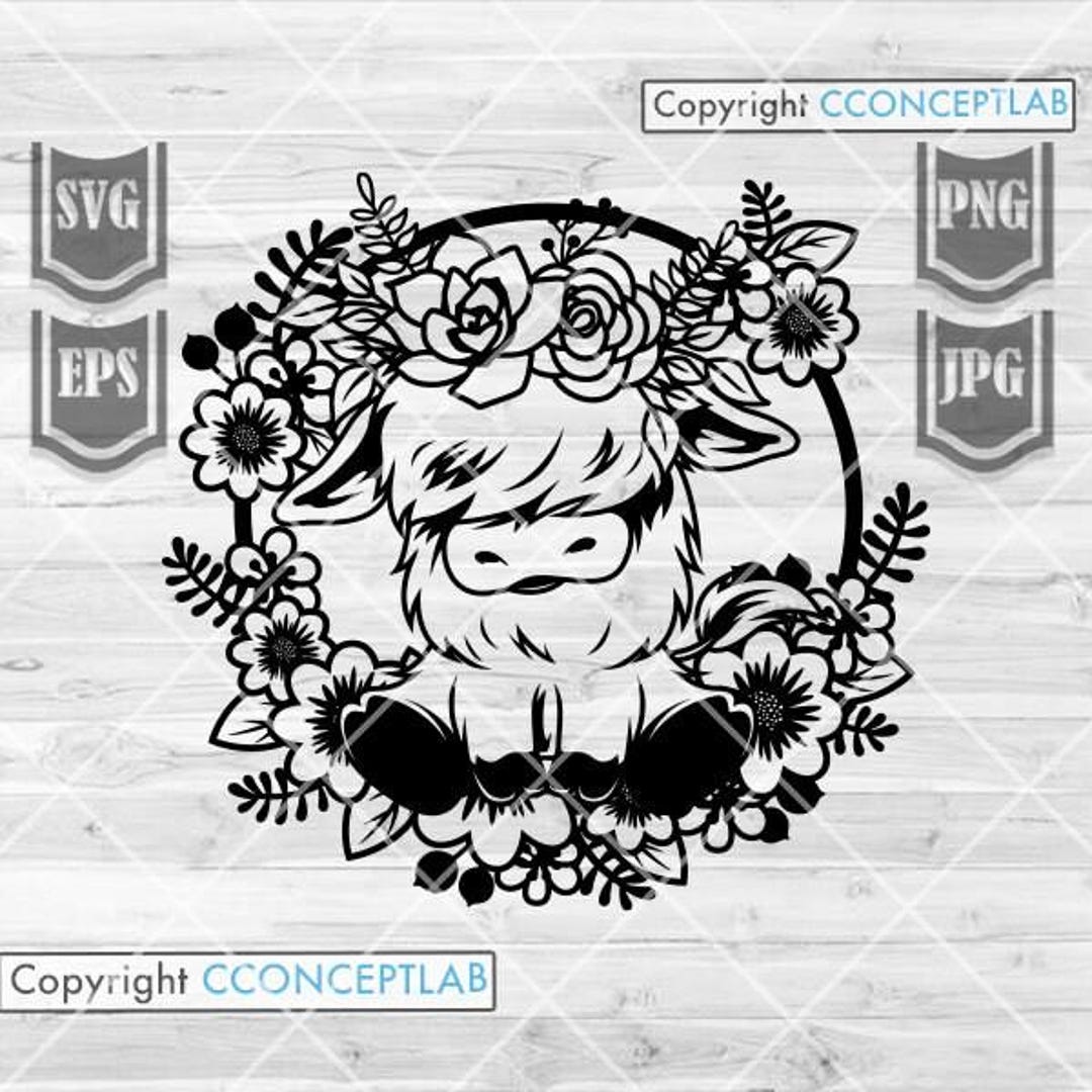 Highland Cow Svg, Floral Highland Cow Svg, Baby Cow Svg, Cute Cow ...