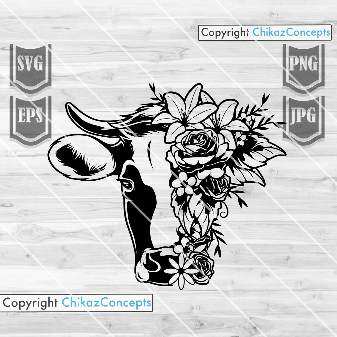 Floral Cow Svg File || Animal Cow Flowers Svg || Floral Cow Png || Farm ...