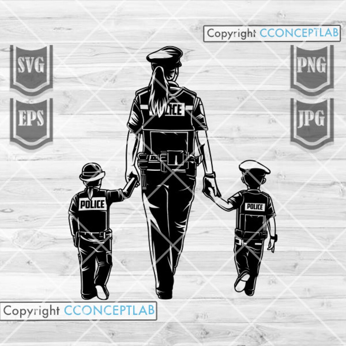 Police Mother With Son and Daughter Svg Police Mom Cut File - Etsy
