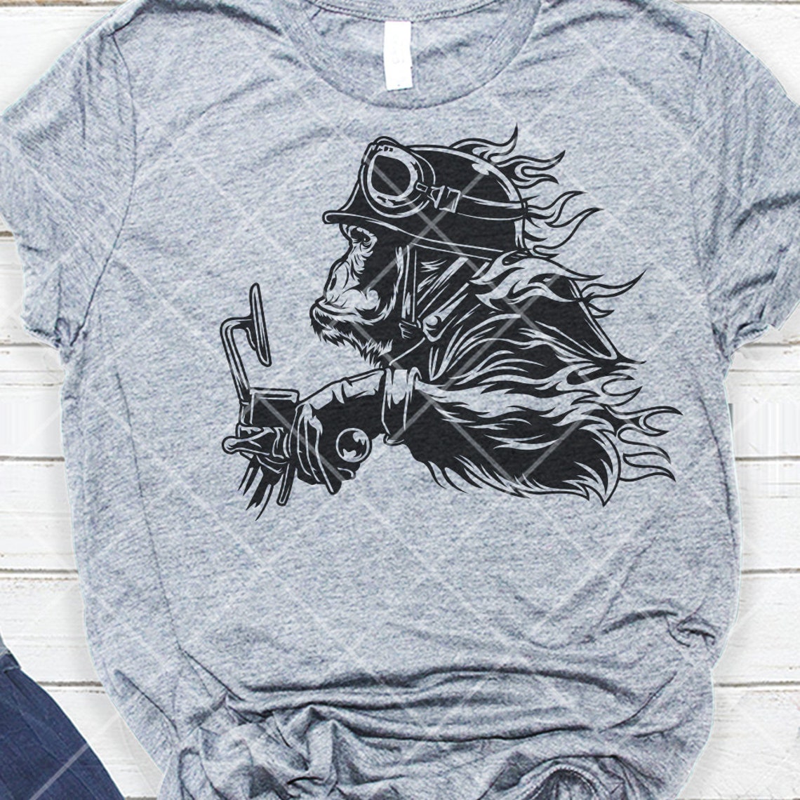 Biker Ape Svg | Big Bike Rally Shirt Png | Cute Animal Stencil ...