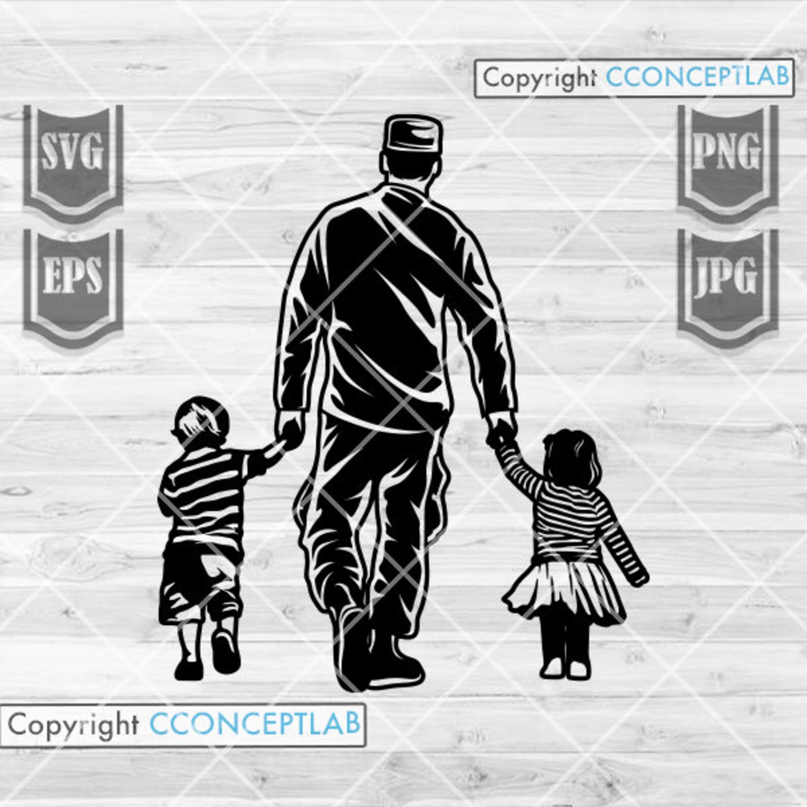 Soldier Dad With Son and Daughter Svg Military Dad Svg - Etsy