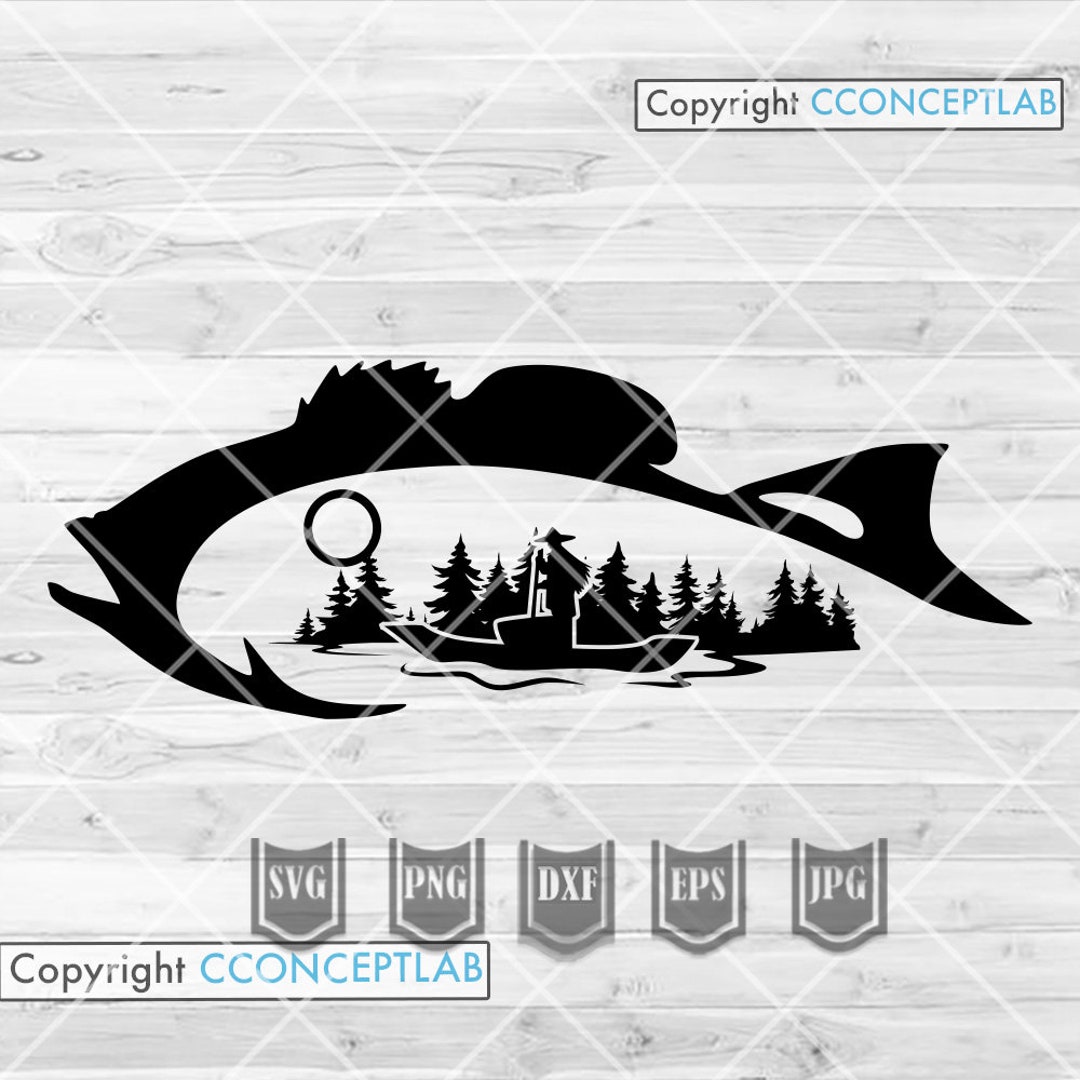 Lake Bass Fishing Scene Svg | Bassfish Clipart | Fresh Water Fish Cut ...