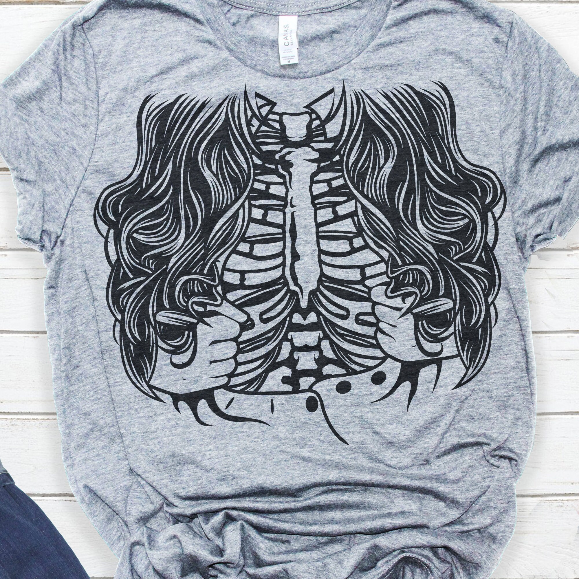 Curly Long Hair Rib Cage Svg Ribcage Shirt Png Girl - Etsy