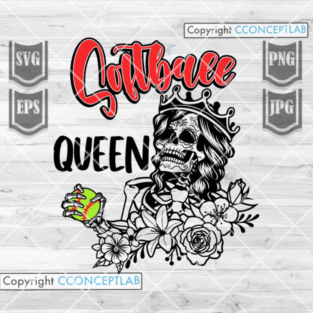 Softball Queen Skull Svg | Softball Mom T-shirt Design Png | Skull ...