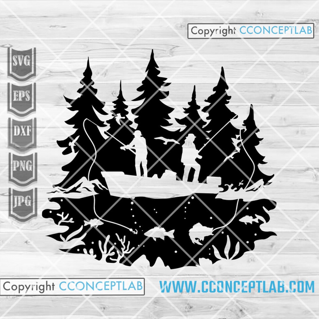 Fishing Scene Svg | Lake Fishing Cutfile | River Angler Stencil ...