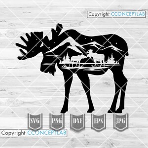 Moose Wilderness Outdoor Svg | Camper Scene Stencil | Mountain View Cut ...