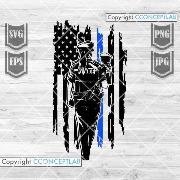 US Police Woman With Daughter Svg | Police Woman Svg | Blue Thin Line ...