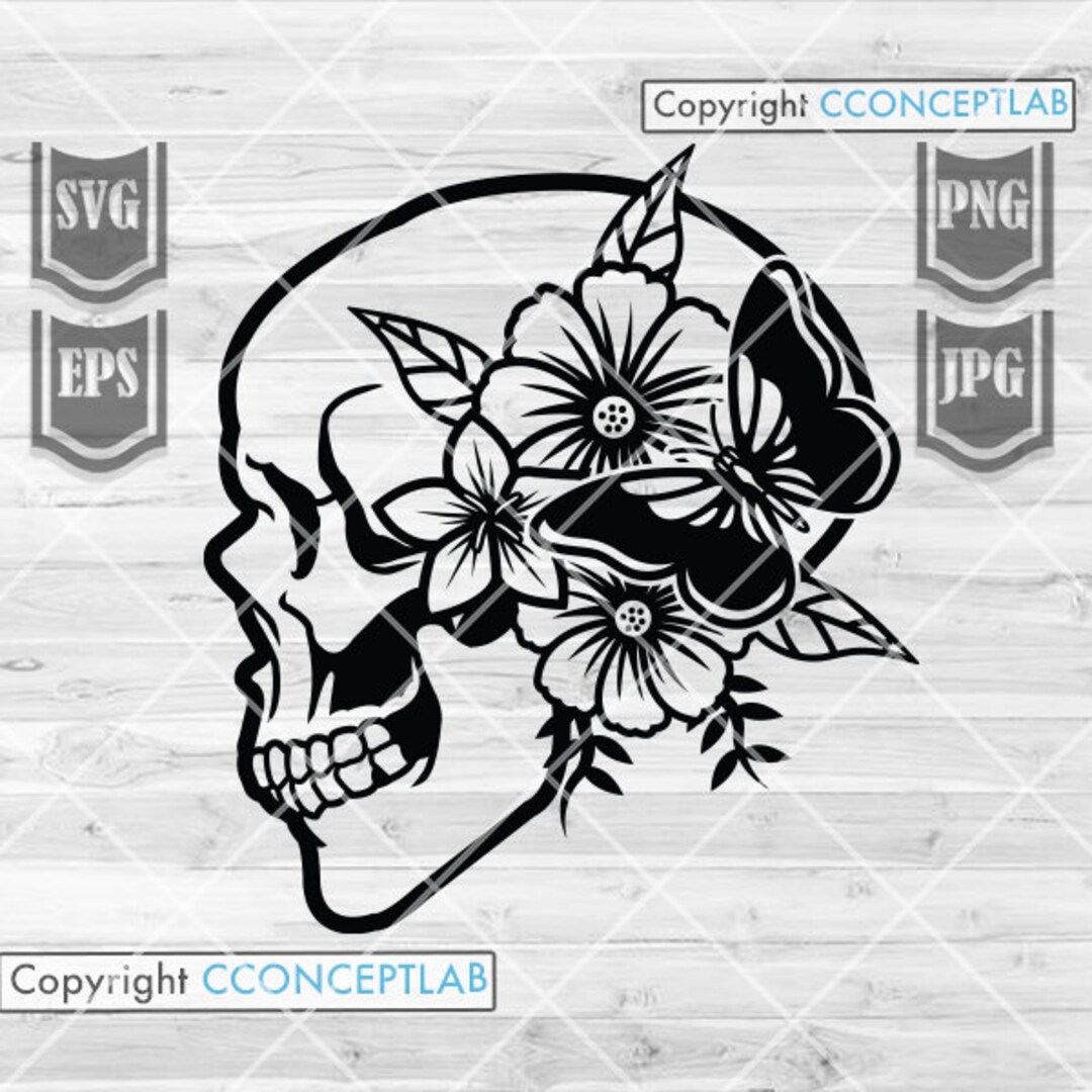 Floral Skull Svg | Flower Human Head Clipart | Skeleton Cutfile | La ...