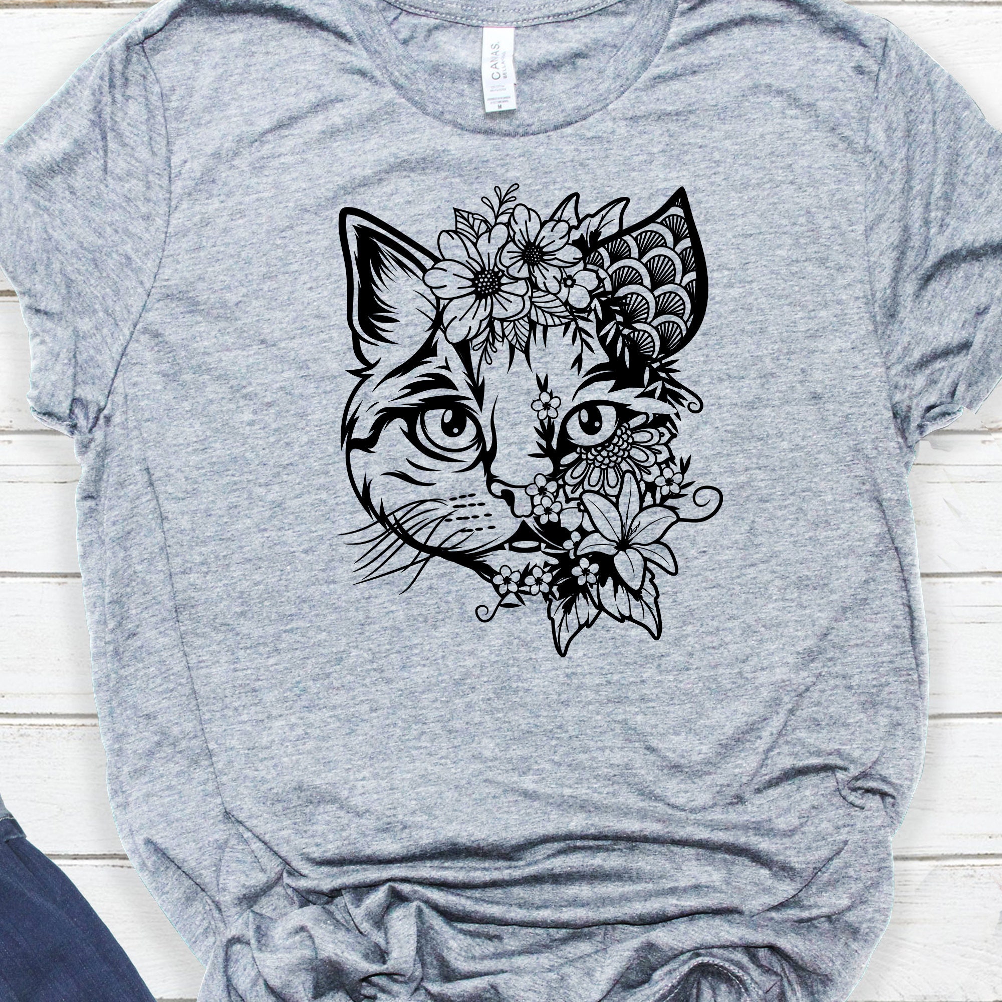 Floral Animal Cat Svg Files Cat With Flowers Svg Cat Svg - Etsy