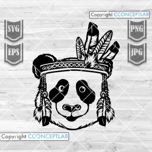 Cute Panda Native Banda Svg | Native American Svg | Indian Svg | Panda ...